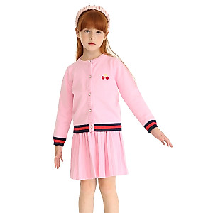 Mud Kingdom Knit Sweater Outfits for Toddler Girls Cute Cherry Pink 4T