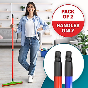 HELOMOR 2-Pack New Telescopic Metal Broom Handles, USA Standard Thread Refill Replacement Stick Pole, 59' Long and 1.87' Wide, Blue and Red Pull Broom