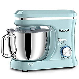 Howork Electric Stand Mixer,10+p Speeds With 6.5QT Stainless Steel Bowl,Dough Hook, Wire Whip & Beater,for Most Home Cooks,Blue