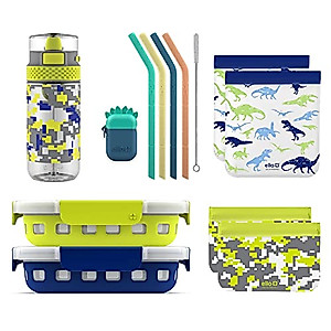 Ello Kids Lunch Box, Straws , Zip Bag and Water Bottle Lunch Pack Set 13-Piece - Lilac (6505599951)