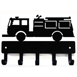 The Metal Peddler Fire Engine Truck Key Rack with 5 Hooks - 6 inch Wide - Made in USA; Gift for Firefighter; Home, Garage, and Station Organizer