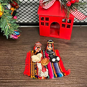 Zoeartcrafts - Tiny Peruvian Nativity Scene Christmas Decor - 6 pcs set - 1" tall