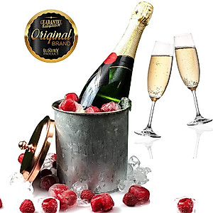 Galrose Galvanized Iron Insulated Ice Bucket – Rose Gold Lid, 2 Liter Stainless Steel Double Wall 5.5" x 6” Rustic Wine Chiller or Champagne Bucket. Unique 6th Iron Anniversary or Birthday Gift