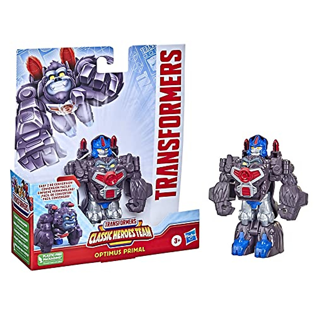 Transformers Classic Heroes Team Optimus Primal Converting Toy, 4.5-Inch Action Figure, for Kids Ages 3 and Up