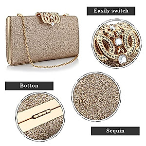 Womens Glitter Evening Bag Bling Cocktail Party Sequin Handbag Prom Party Wedding Purse (Rose gold color)