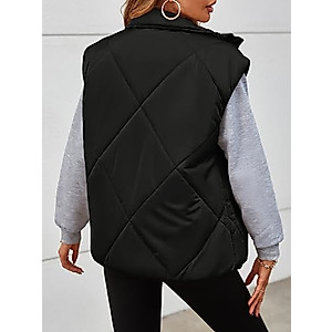 MEROKEETY Puffer Vest for Women Lightweight Fall Snap Button Quilted Jacket Coat with Pockets,Black,XL