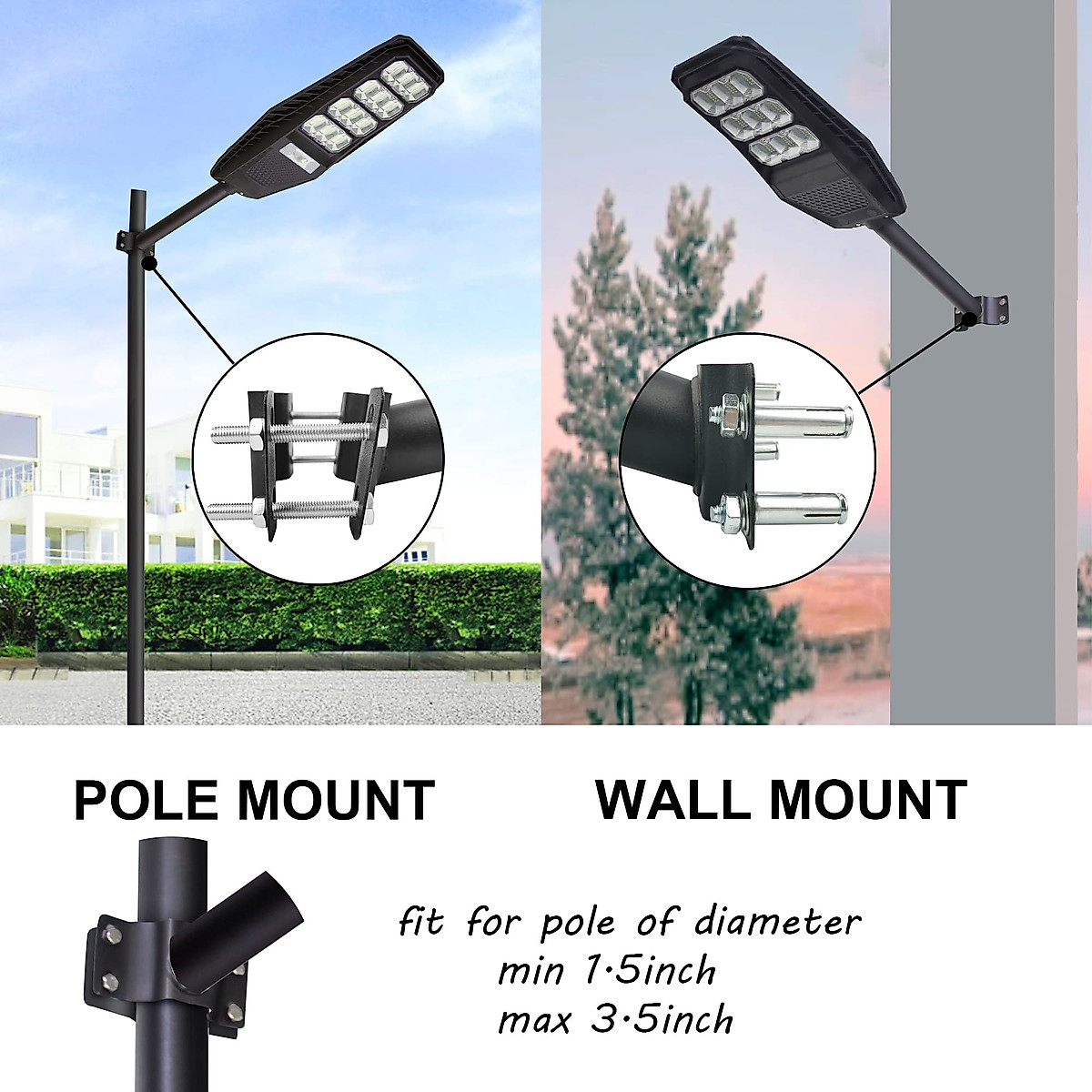 Light Pole Mount,Solar Lighting Mounting Bracket Extension Pole Kit Wall Black Metal Pipes Barn Lights Fixture Antenna Adaptor Outdoor Arm for Street Light,Wall Mounted Tire,Barn Lamp,Post Tree