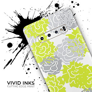 DesignSkinz Gray and Lime Green Cartoon Roses Protective Vinyl Decal Wrap Skin Cover Compatible with The Samsung Galaxy S20 (Screen Trim & Back Glass Skin)