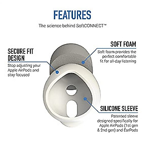 Comply SoftCONNECT Soft Foam Replacement Earphone Tips for Apple AirPods (Gen. 1 & 2), Apple Earpods, and Comparable Headphones (Large, 2 Pairs)