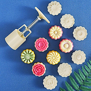 Moon Cake Mould 50g, Luxiv 12 PCS Pattern Hand-Pressure Mooncake Molds for Mid-Autumn DIY Pastry Tool 2 Sets with 6pcs Round Flower Mooncake Mode and 6 Pcs Square Pattern Mooncake Mould (White, 50g)