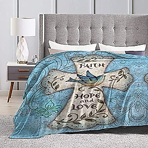 Hope and Love Inch Decorative Blue Bird Religious Cross Easter Faith House Flag Fleece Throw Blanket for Couch Sofa or Bed Throw Size Soft Fuzzy Plush Luxury Flannel Lap Blanket Cozy for All Seasons