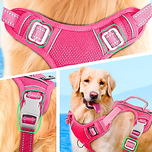 BARKBAY No Pull Dog Harness Large Step in Reflective Dog Harness with Front Clip and Easy Control Handle for Walking Training Running with ID tag Pocket(Pink,L)