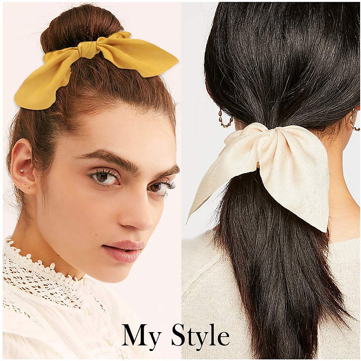 Ondder Hair Scrunchies for Women: Cute Bow Ribbon Elastic Hair Bands, Ponytail Holders and Hair Accessories