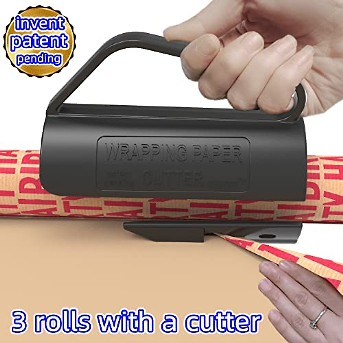 THMORT Birthday Wrapping Paper Roll with a Cutter Kit for Boys&Girls,Adults,Kids.17 Inch X 120 Inch Kraft Gift Wrapping Paper Roll Silver Black Red Happy Birthday Retro Fonts.
