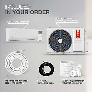OLMO Alpic 12,000 BTU, 110/120V, 17.4 SEER2, Pre-charged Ductless Mini Split Air Conditioner with Heat Pump Including 16ft Installation Kit
