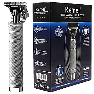 KEMEI Professional Cordless Hair Clippers Rechargeable T Shape Stainless Steel Electric Shaver (Color Silver)