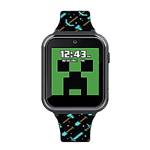 Accutime Minecraft Kids Black Educational Learning Touchscreen Smart Watch Toy for Girls, Boys, Toddlers - Selfie Cam, Learning Games, Alarm, Calculator, Pedometer & More (Model: MIN4081AZ)