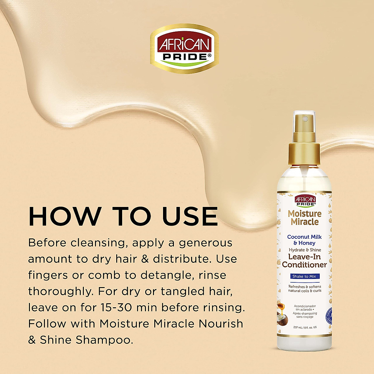 African Pride Moisture Miracle Coconut Milk & Honey Leave-In Conditioner - Refreshes & Softens Natural Coils & Curls, Hydrates & Shines, 8 oz (3 Pack)