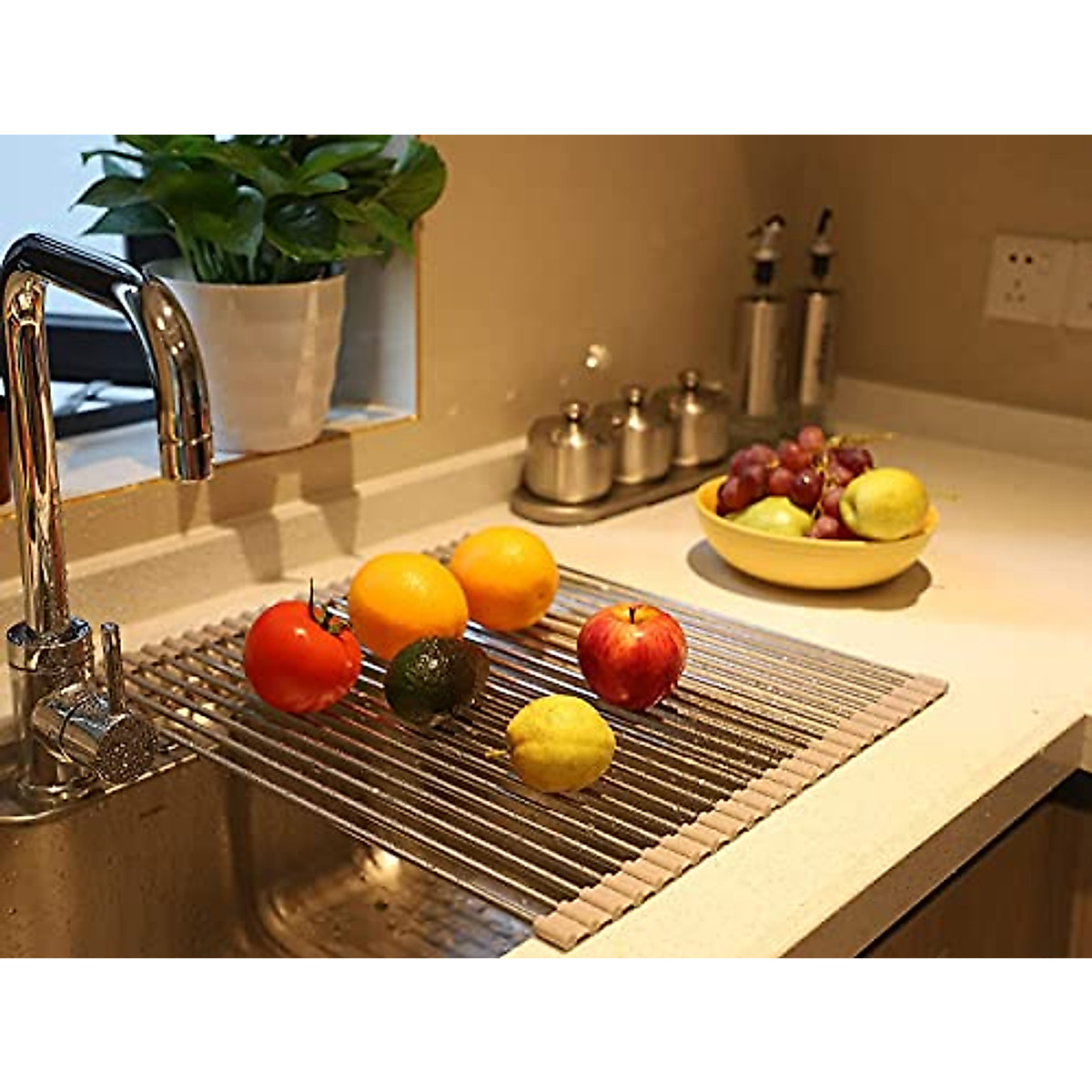 Ahyuan Roll up Dish Drying Rack Over The Sink Dish Drying Rack Dish Racks for Kitchen Counter Dish Rack Over Sink Camper Accessories Dish Drying Rack (Gray, 16.9''Wx17.7''L)