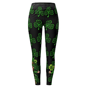 St. Patricks Day Funny Yoga Pants Women's Green Paddystripes Good Luck Pants Print Leggings Pants for Yoga