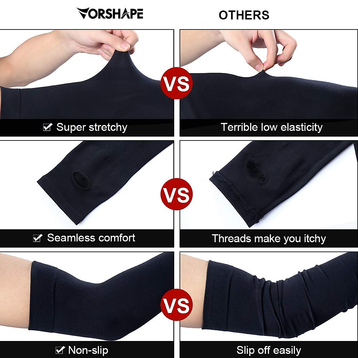 Vorshape 2 & 4 Pairs Sun Protection Arm Sleeves With Thumb Holes for Men & Women, Black