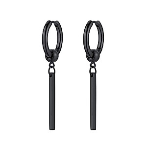 Black Drop Earring Long Dangle Geometric Piercing Jewelry Trendy Statement Cool Gothic Goth Punk Women Mens Bar Earrings