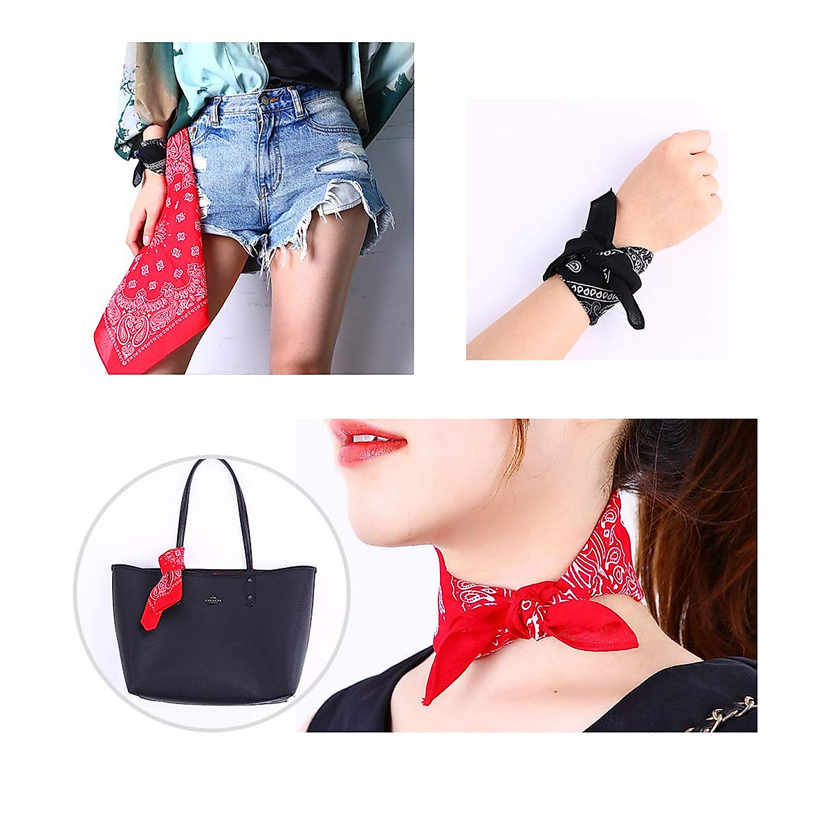 Bycc Bynn 3 Pack Pure Cotton Paisley Pattern Bandanas Square Scarf Headwear (Black + Burgundy + White)