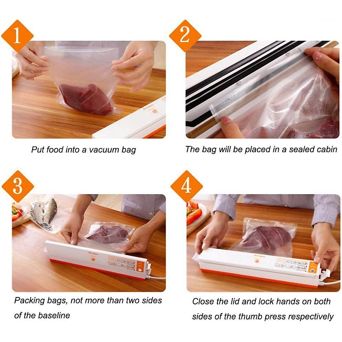 KUHINJA Vacuum Sealer Rolls, 4 Rolls (6"+8"+10"+11")*16.5' Commercial Grade Bag Rolls, Food Vac Bags for Storage, Meal Prep or Sous Vide, BPA Free