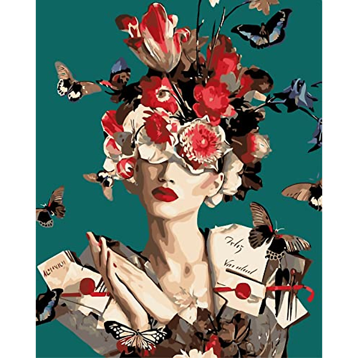 TISHIRON Paint by Numbers for Adults Flower Girl, Butterfly Girl Paint by Number Kits, DIY Canvas Acrylic Painting Number Kits with Brushes and Acrylic Pigment, Modern Home Wall Deco-16x20 Inch