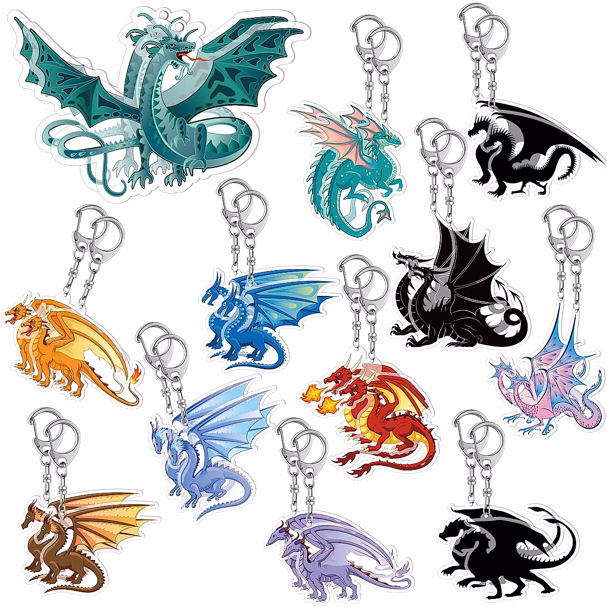 2.4 Inch Dragon Keychain for Kids Dragon Party Favor Acrylic Dragon Key Ring Dinosaur Key Chains Fire Sunshine Glory Dinosaur Key Ring Car Handbag Wallet Jewelry Gifts for Kid, Assorted Style (24 Pcs)
