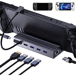 Nycaco Docking Station for Steam Deck & Asus Rog Ally, 6 in 1 Steam Deck Dock with HDMI 2.0 4K@60Hz, Gigabit Ethernet, 3 USB 3.0 and 100W USB C Charging Port for Steam Deck, Aluminum Alloy.