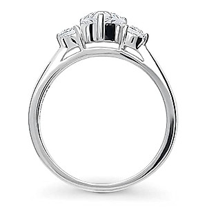 BERRICLE Sterling Silver 3-Stone Wedding Engagement Rings Cubic Zirconia CZ Heart Promise Ring for Women, Rhodium Plated Size 7