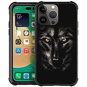 DJSOK Case Compatible with iPhone 14,HSK Angry Wolf with 4 Corners Protective Shockproof Soft TPU Bumper Slim Pattern Design Black Case for iPhone 14