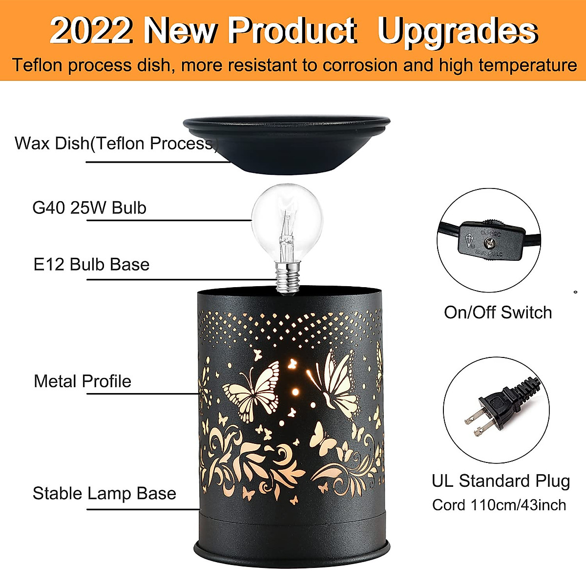 kobodon Metal Wax Warmer,Wax melt Warmer,Candle Wax Burner, Electirc Wax Melt Warmer Candle Melter as Gifts for Moms Grandma Women Girls(Butterfly)……