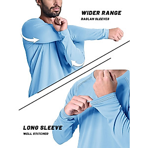 KEFITEVD Men Long Sleeve T Shirts Outdoor Summer Shirts Sun Shirts UV Protection Long Sleeve Rash Guard UPF 50+ Casual Hiking T-Shirt Top Blue