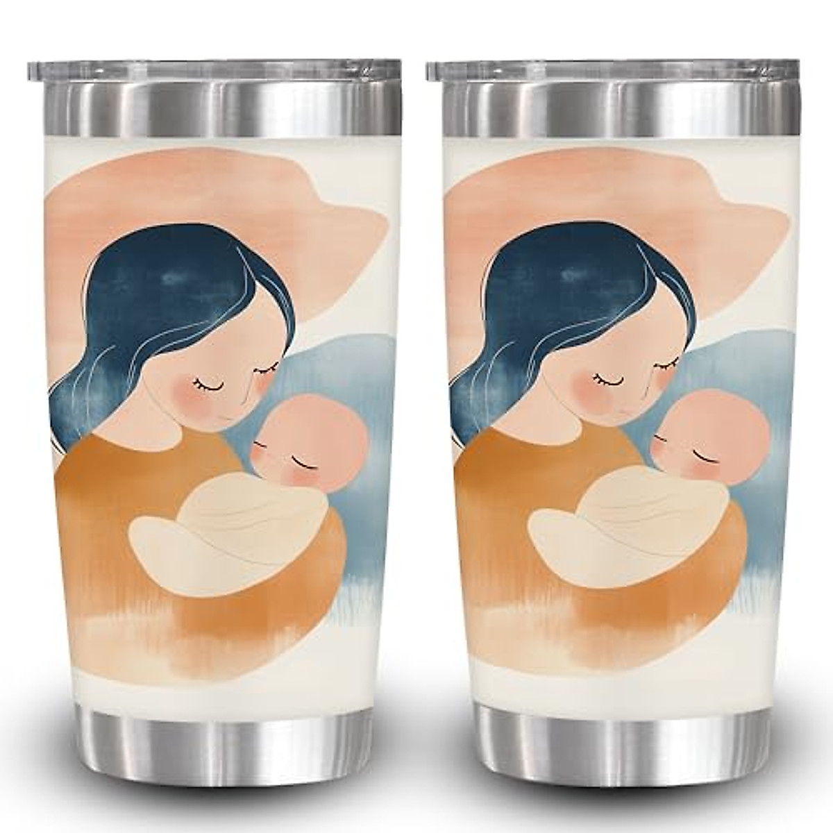 FOCIUZTA 20oz Whimsical Maternal Illustration Tumbler with lid, Travel Coffee Cup, Ideal for Easter, Mother Day, and birthday gifts