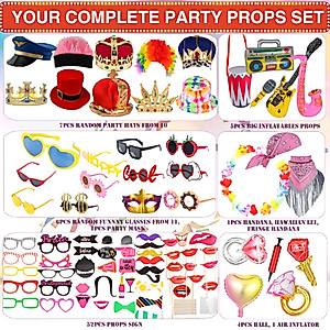 Bulk Opulent Photo Booth Props Set for Adult, Novelty Funny Hats and Glasses, Colorful Wig, Inflatable, Phtot Booth Props Kit for Graduation, Wedding, Birthday, Bachelorette and All Occasions