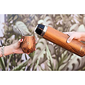 Kalmateh Modern & Elegant Yerba Mate Thermos- Double Walled, Stainless Steel (Wood, 1000ml)