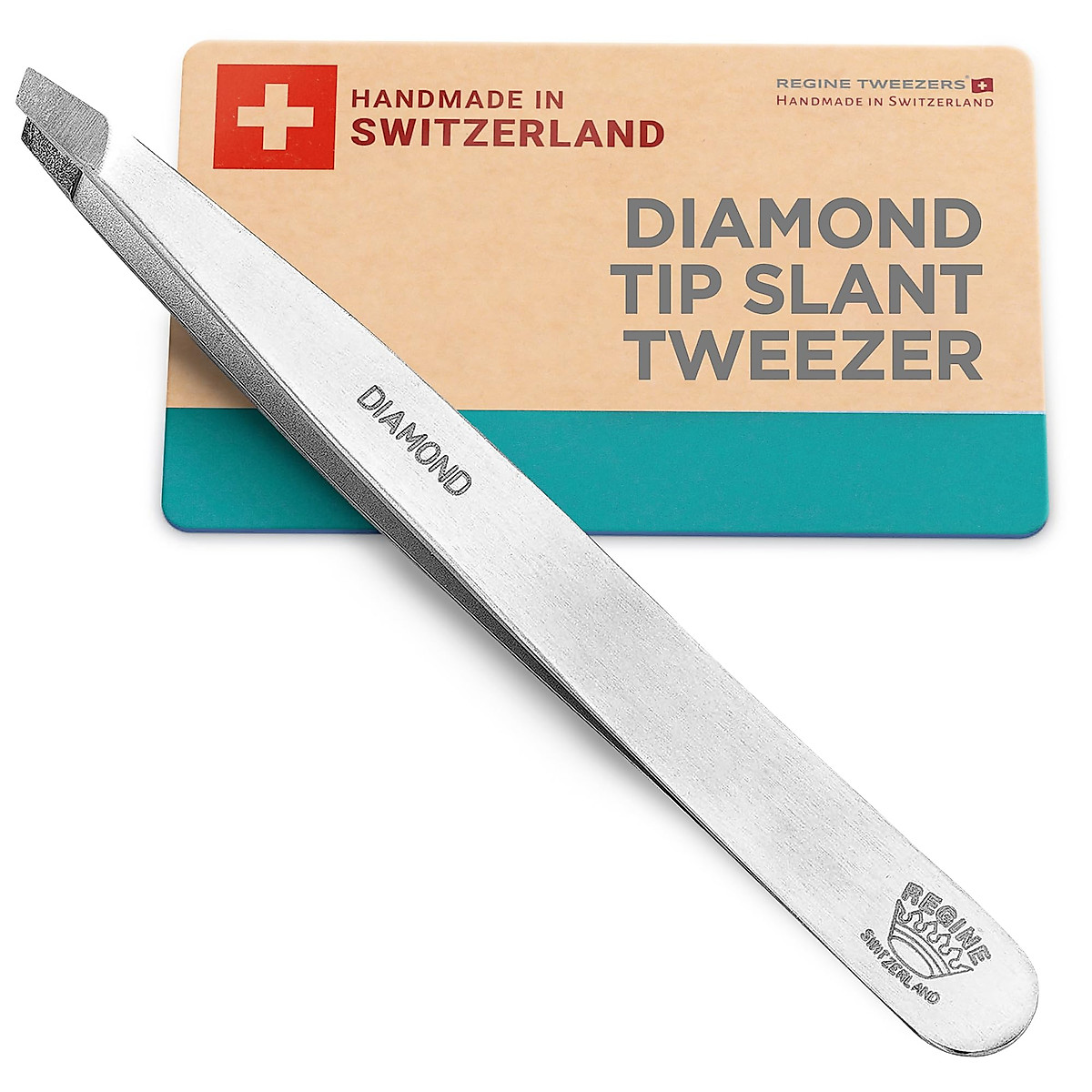 Professional Tweezers Diamond Slant Tip - Diamond Tip Tweezers for Men & Women - High Precision Design for Face, Eyebrow, Hair & Grooming - Stainless Steel Handmade Beauty Tool