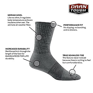 Darn Tough 1680 Men's Merino Wool Standard Issue Crew Height Light Socks, Medium Gray, Medium (8-9.5)
