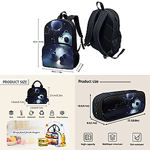 AmzPrint Panda Backpack And Lunch Bag Set For Girls,3 Piece Backpack Set,School Bag With Front Zip Pocket,Animal Print