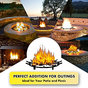 Round Fire Pit Grate 32 x 32 x 4.5 Inches, Heavy Duty Wagon Wheel Firewood Fireplace Grate, 6 + 2 Legs Spider Fire Pit Grill Grates, Fire Logs Stove Burning Rack for Inside Outdoor Campfire Bar