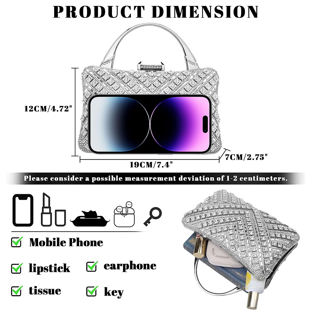 Womens Evening Clutch, Purses and Handbags Sparkling Design Handbag Purse for Wedding Party (Gold)