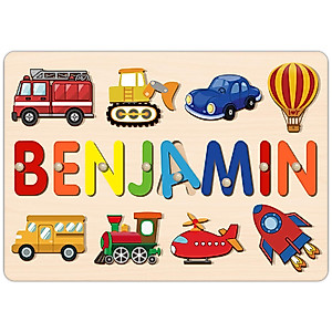 OELTTG Name Puzzle for Kids Personalized, Montessori Toys for Toddlers 1 Years, Personalized Baby Gifts, 1st Birthday Gifts Girl and Boy, Custom Wooden Puzzles with Engraved Text on Back