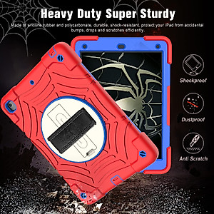 LTROP iPad 6th/5th Generation Case(2018/2017), iPad Air 2 Case, iPad 9.7 Inch Case, Shockproof Kids Case with Built-in Screen Protector/Shoulder Strap/Swivel Kickstand for iPad 6th/5th Gen/Air 2, Red