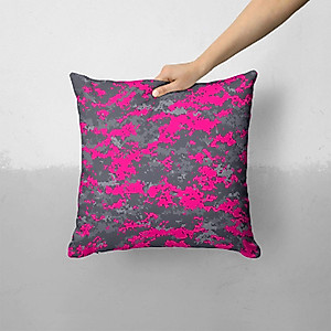 iiRov Bright Pink V2 and Gray Digital Camouflage - Custom Decorative Home Decor Indoor or Outdoor Throw Pillow Cover for Sofa, Bed or Couch Cushion (Pillow CASE Cover ONLY)