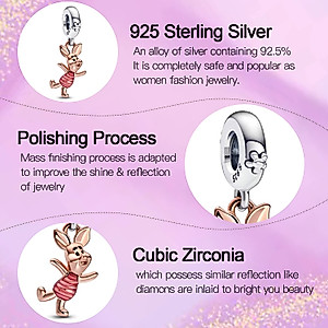 TAORUI Piglet Dangle Charm for Women Bracelets Necklaces in 925 Sterling Silver,Mother's Day Birthday Christmas Valentine's Day Gifts for Women