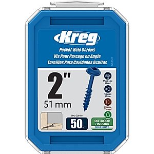Kreg SML-C2B-50 Blue Kote Weather-Resistant Pocket Screws, 2 Inch #8 Coarse Thread, Maxi-Loc Head (50 Count)