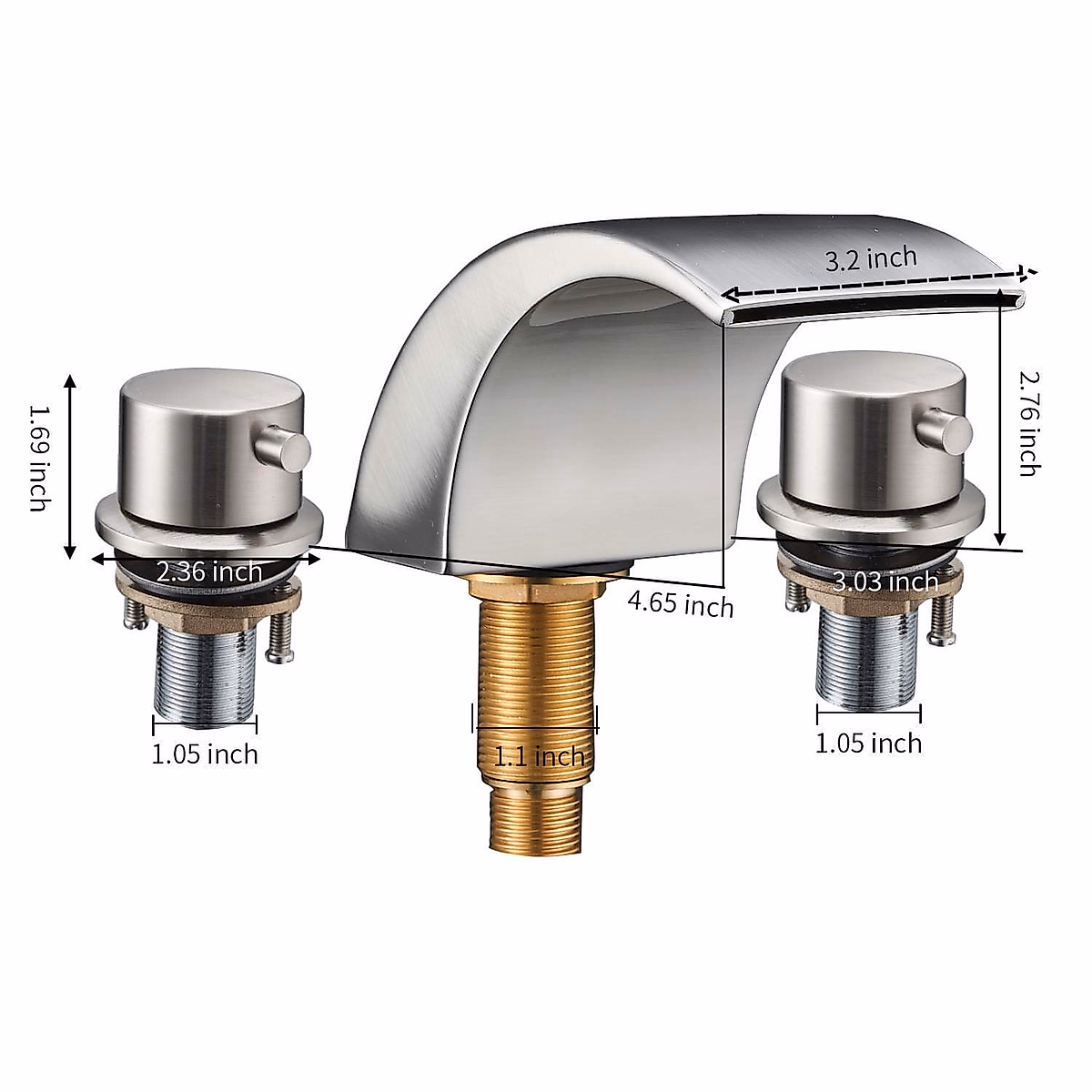 Bathfinesse 8-16 Inch LED Light Faucet Widespread Bathroom Sink Faucet Waterfall Vanity with 3-Color Changing 3 Holes with 2-Handles T Commercial Brushed Nickel Deck Mount Lavatory Faucets