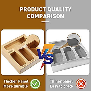 Bamboo Ziplock Bag Storage Organizer for Kitchen Drawer Large and Sturdy Ziplock Bag Organizer for Gallon, Quart, Sandwich, Snack, 8" Quart Bags, Variety Bags